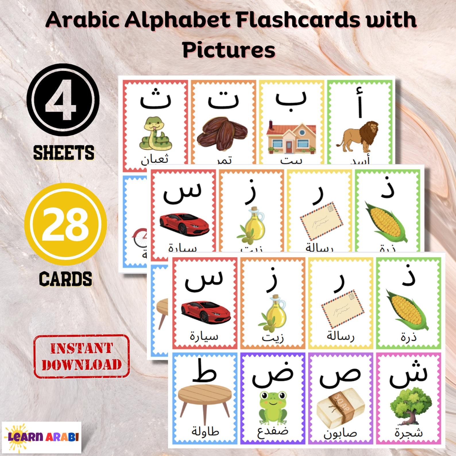 Arabic Alphabet Flashcards | Arabic Alphabet Cards | Arabic Letters ...