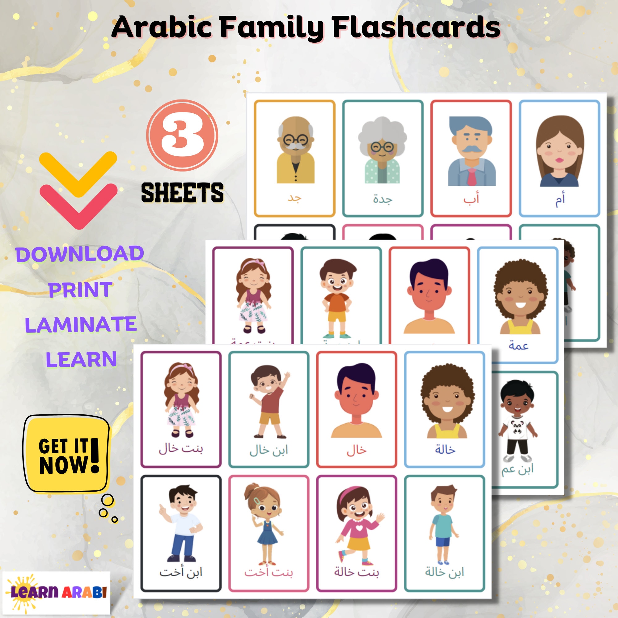 Arabic Family Flashcards Arabic Family Activity Worksheets Family Tree ...