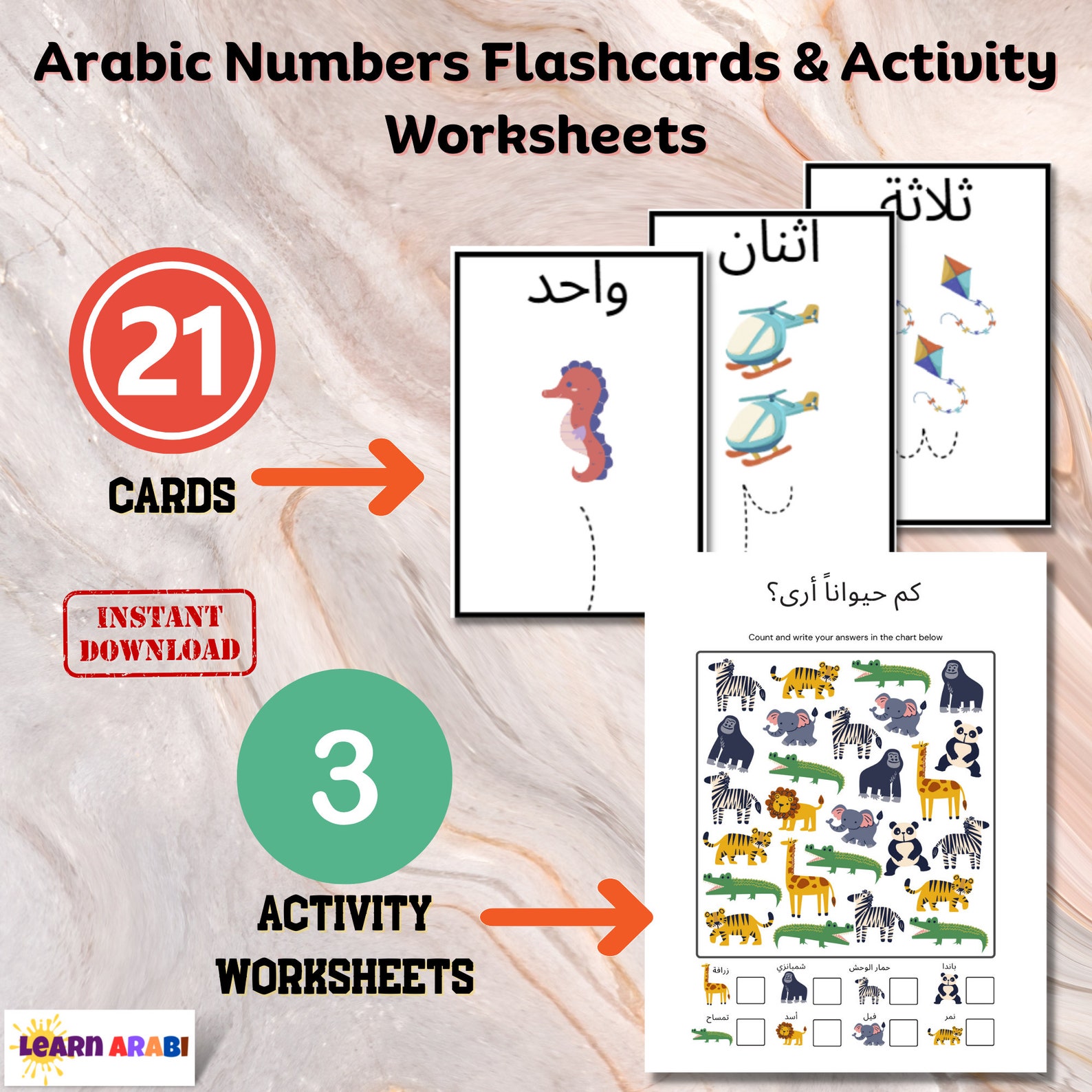 Arabic Numbers Flashcards & Activity Worksheets | Animals Worksheets ...