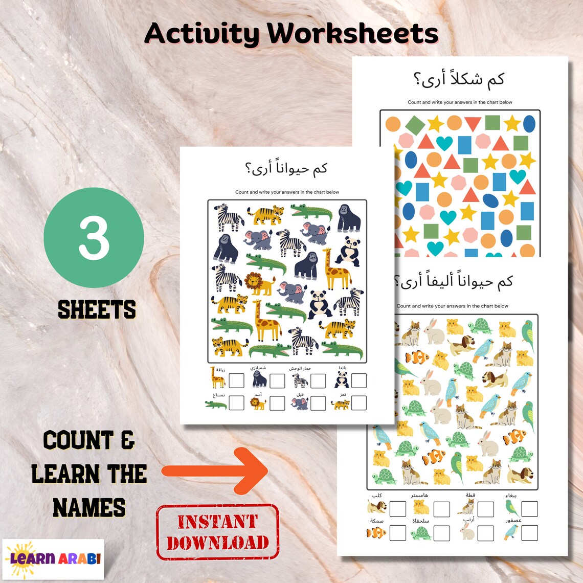Arabic Numbers Flashcards & Activity Worksheets | Animals Worksheets ...