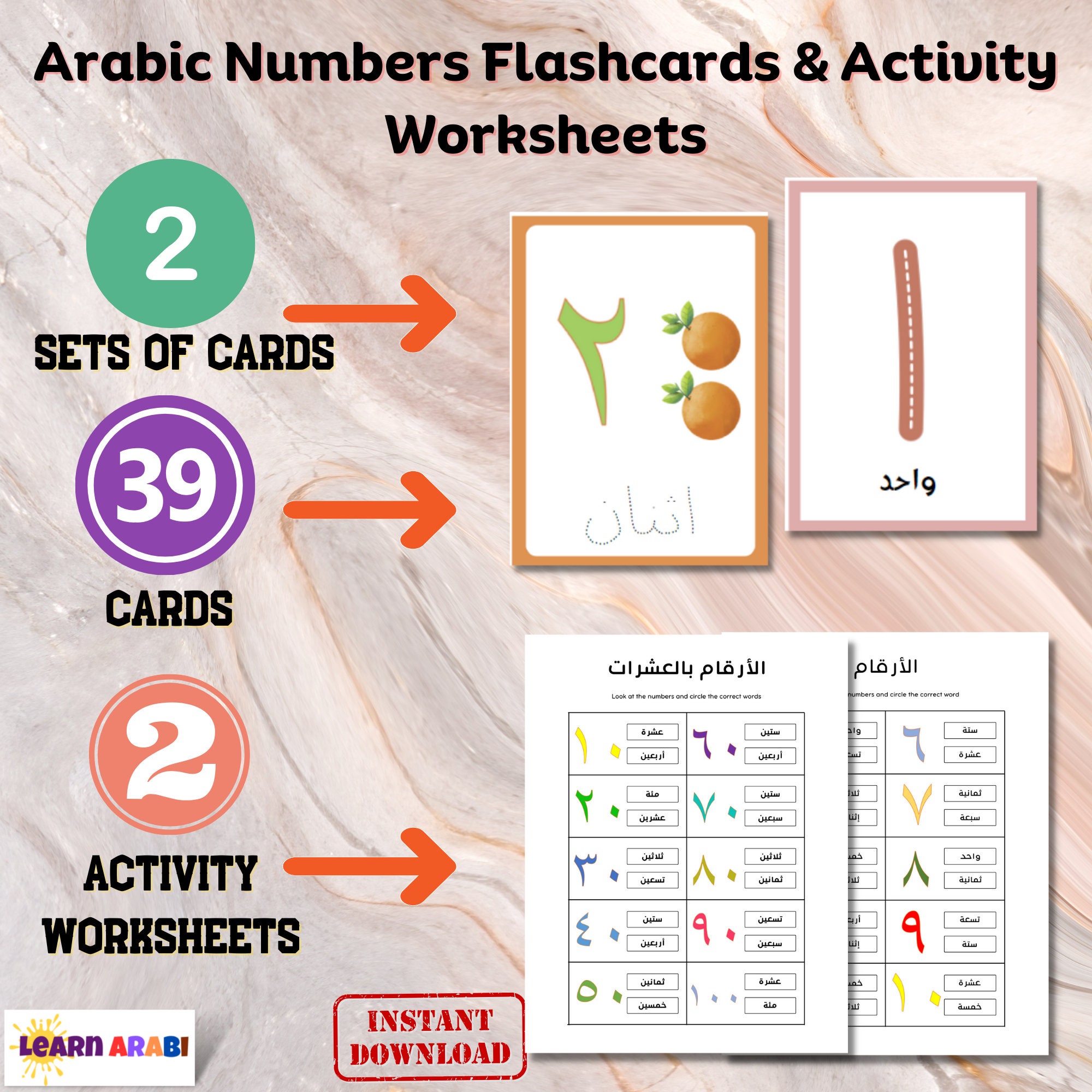 Arabic Numbers Flashcards| Tracing and Counting Worksheets| Numbers in ...
