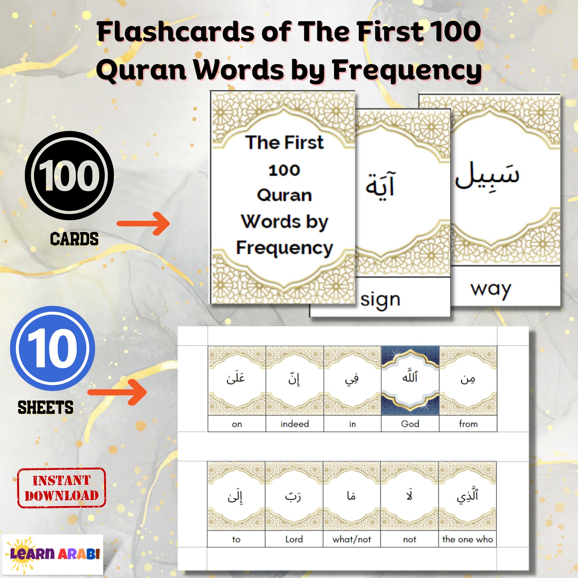 Flashcards of the First 100 Quran Words by Frequency| 100 Quran Words ...