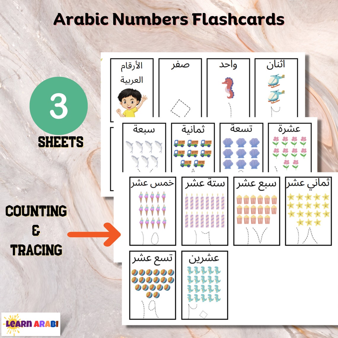 Arabic Numbers Flashcards & Activity Worksheets | Animals Worksheets ...