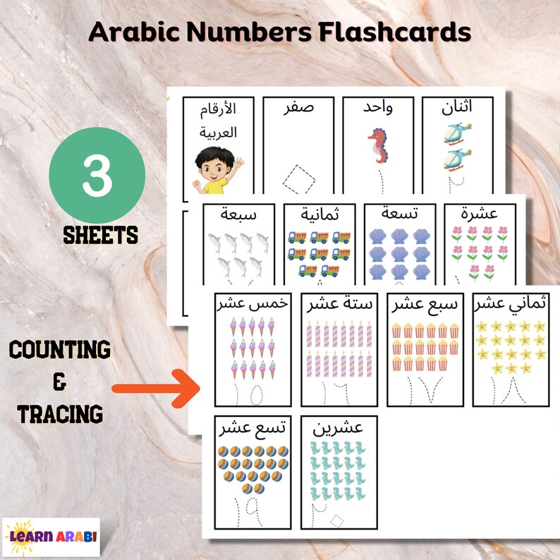 Arabic Numbers Flashcards & Activity Worksheets | Animals Worksheets ...