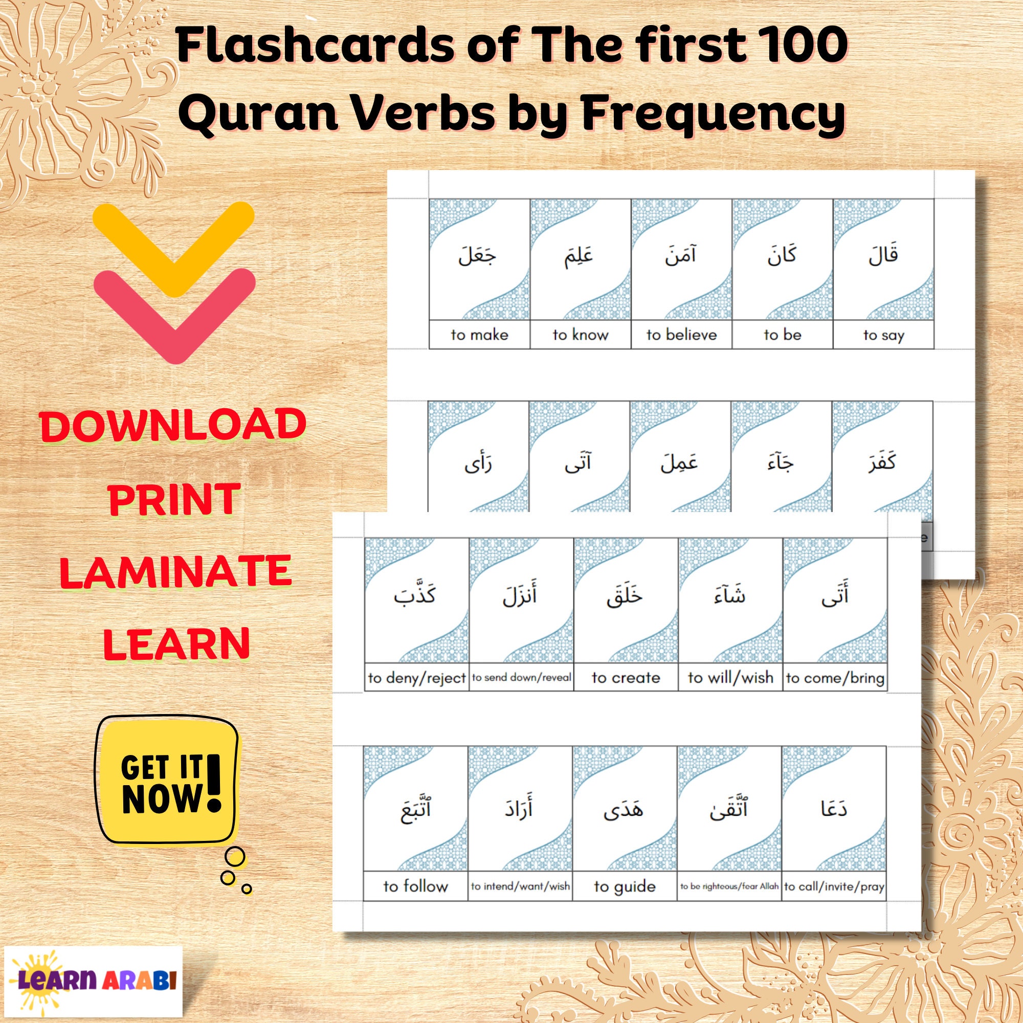 Flashcards of the First 100 Quran VERBS by Frequency| 100 Quran VERBS ...