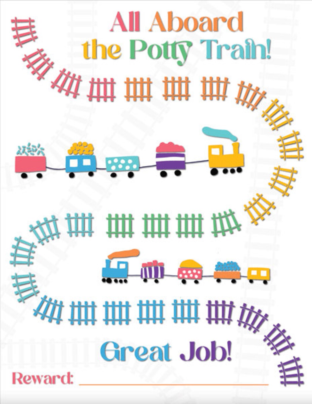 Potty Training Chart All Aboard the Potty Train Fun Rainbow Colors - Etsy