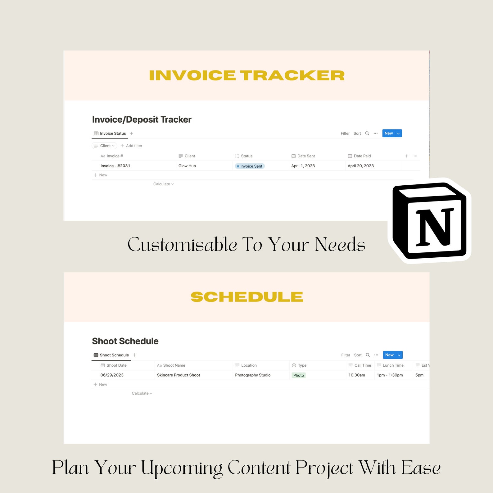 Content Creation Shoot Planner Notion Template for Content Creators ...