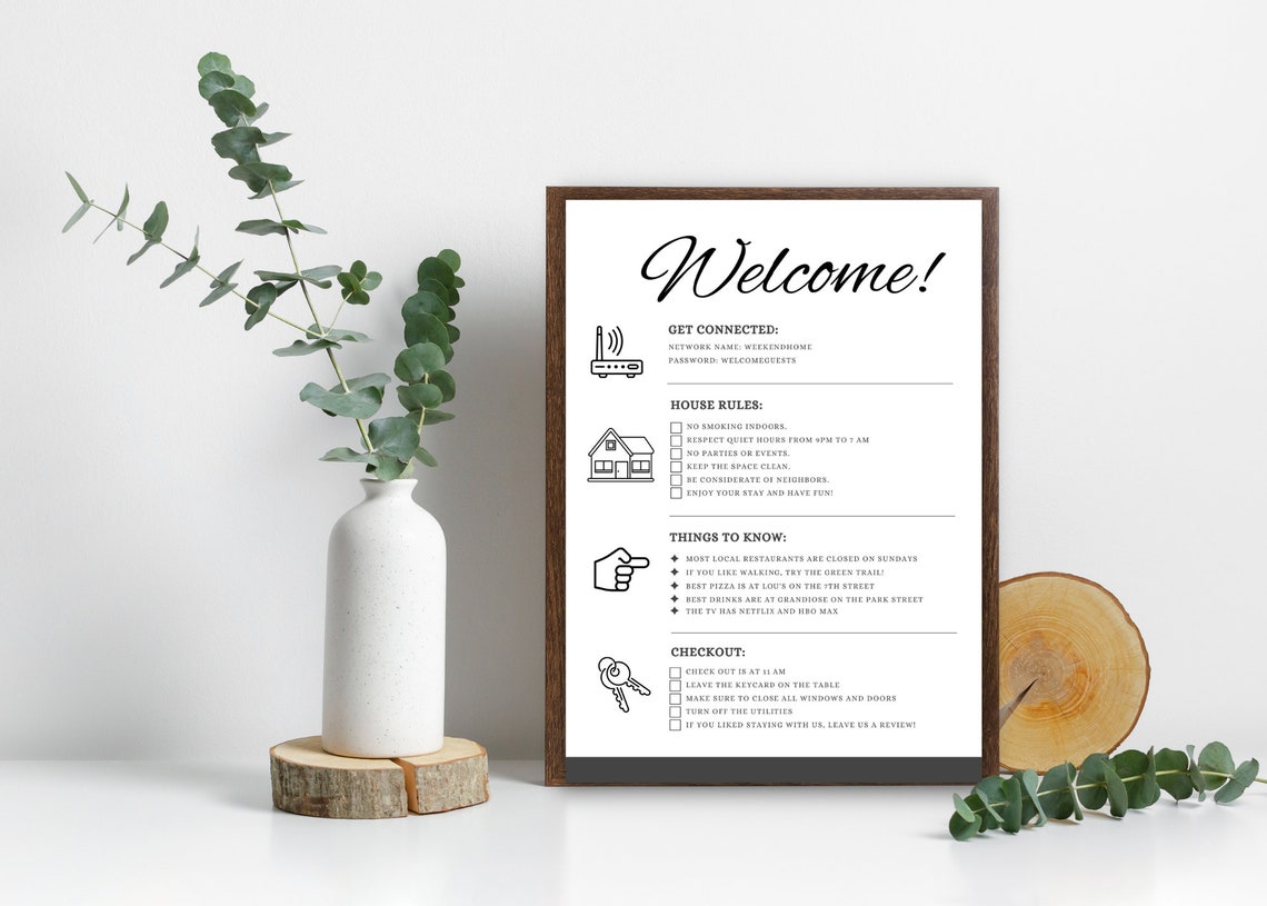 Editable Airbnb Welcome Guide Signage, Printable Short Term Rental ...