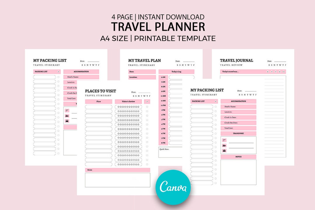 Travel Itinerary Printable, Daily Trip Itinerary, Daily Printable ...