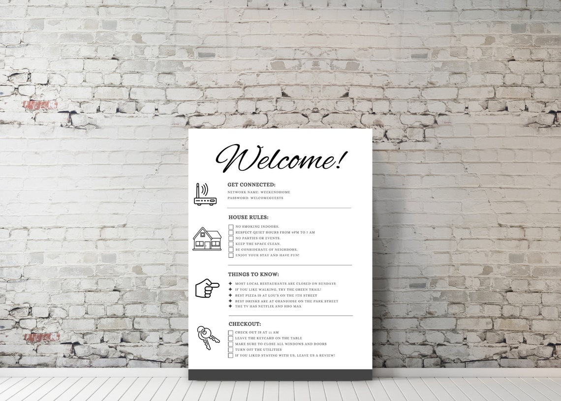 Editable Airbnb Welcome Guide Signage, Printable Short Term Rental ...