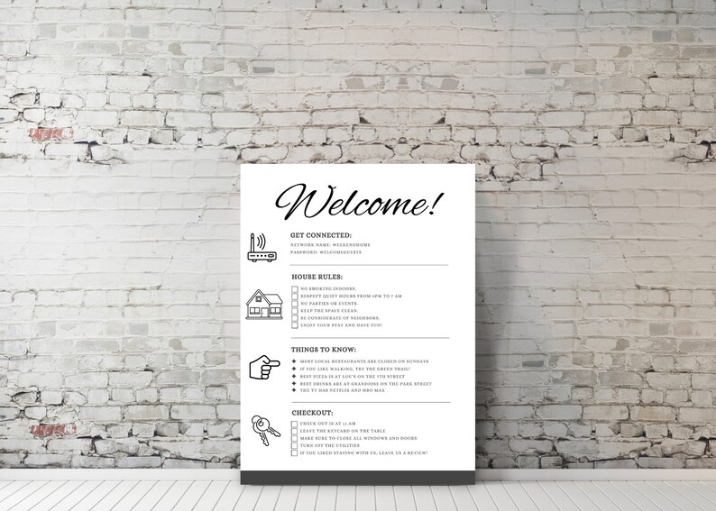 Editable Airbnb Welcome Guide Signage, Printable Short Term Rental ...