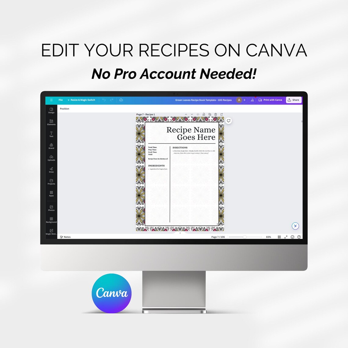 Canva Template - Recipe Binder - Custom Printable Template With ...