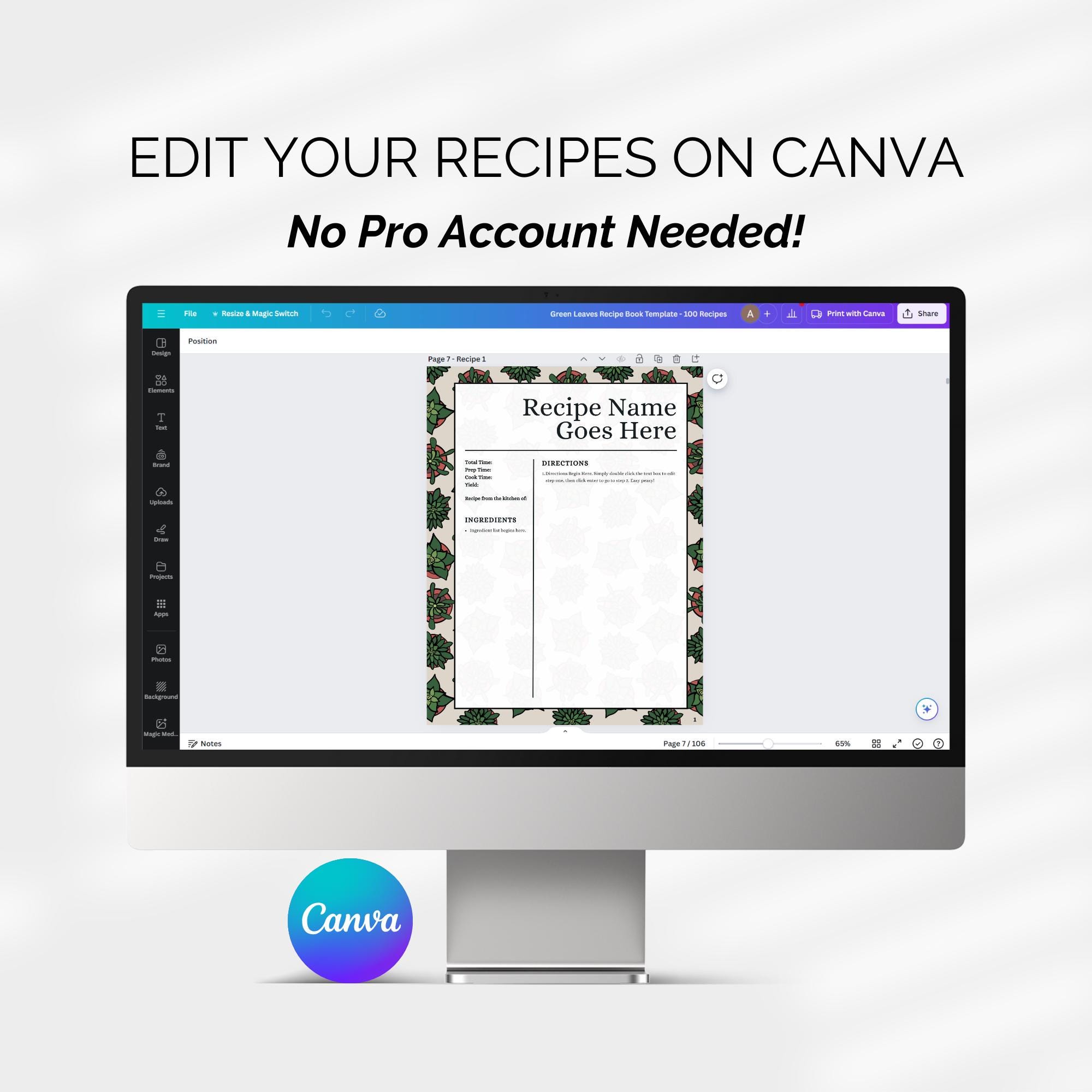 Canva Template - Recipe Binder - Custom Printable Recipe Book Template ...