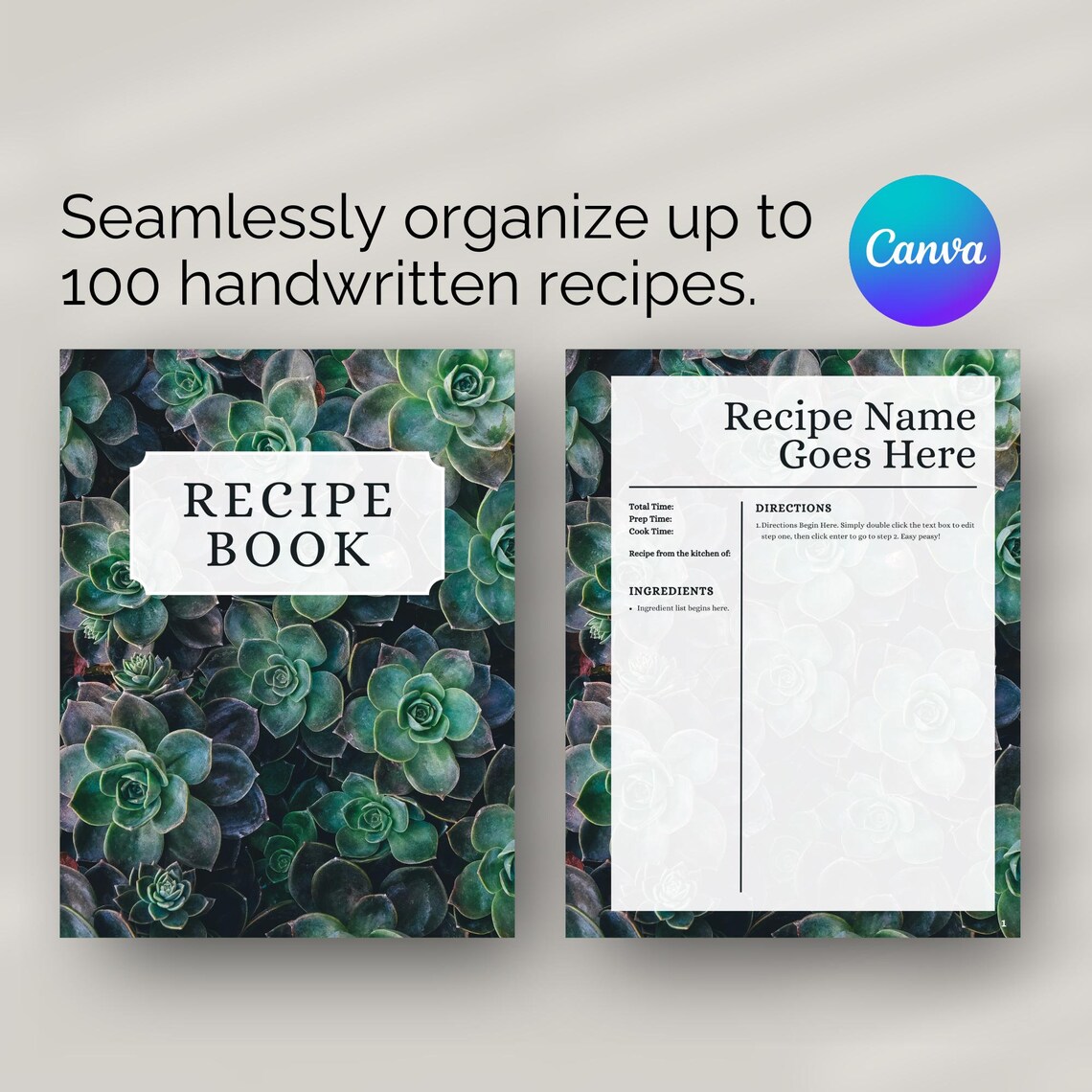 Canva Template Recipe Binder Custom Printable Recipe Book Template With ...