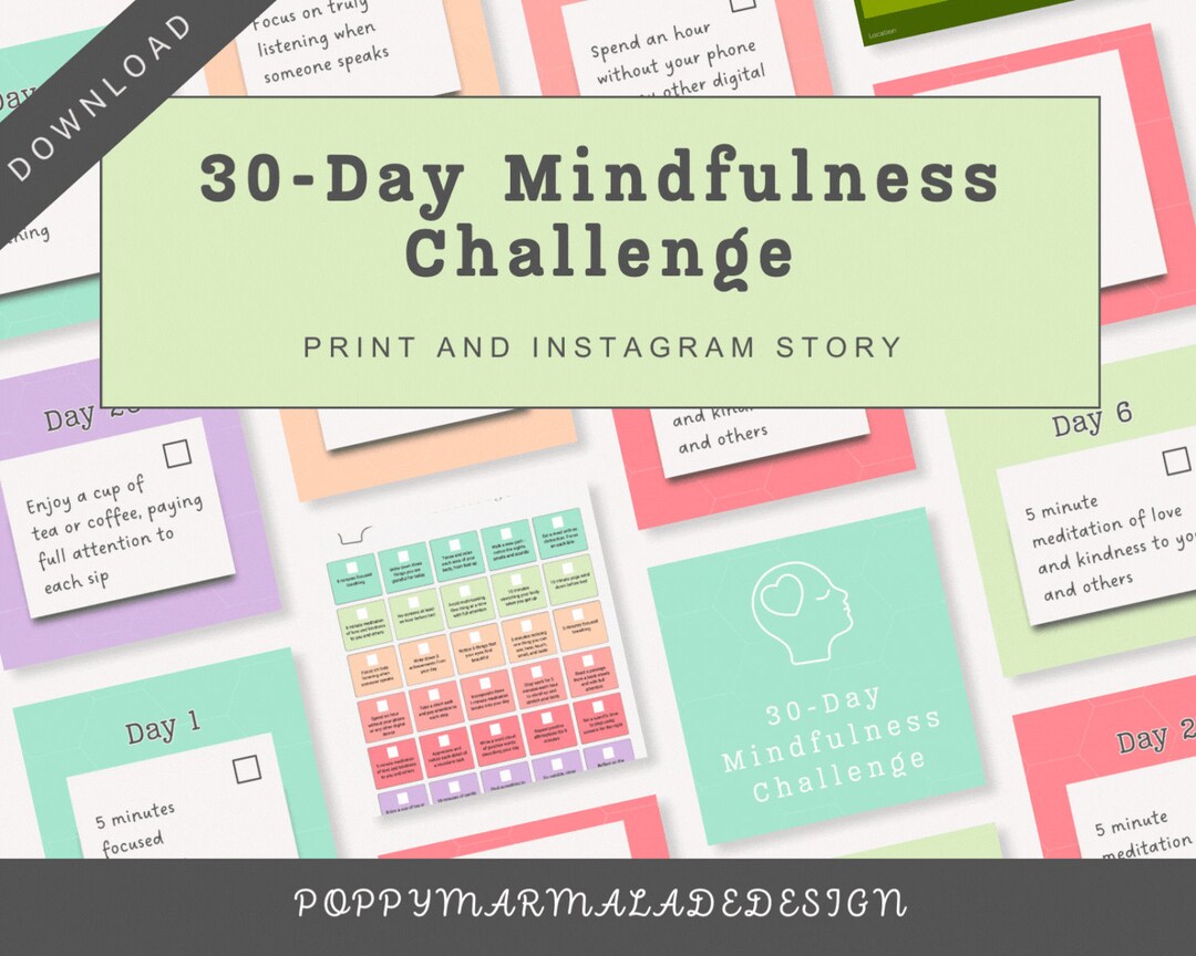 30 Day Mindfulness Challenge - Instant Download | Printable Page Plus ...