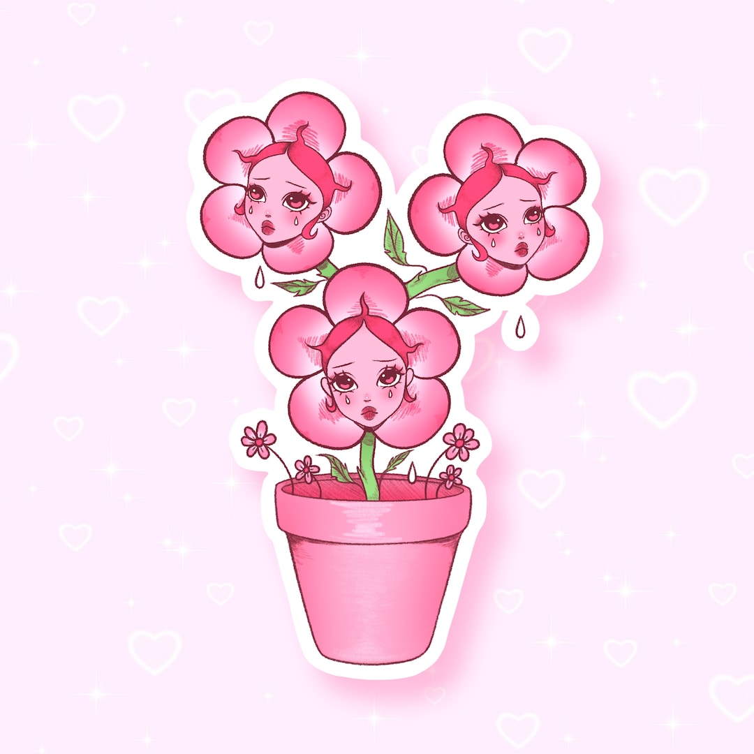 Always Growing Flower Girl Plant Y2k Heart Holographic Vinyl Sticker ...