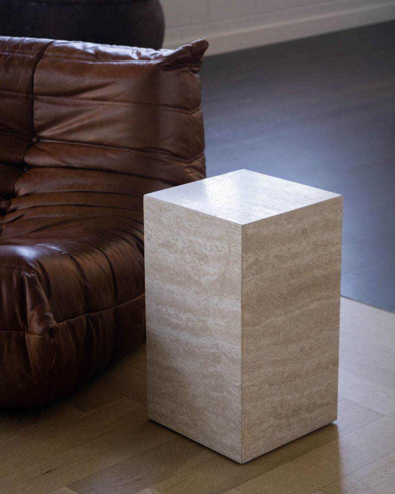 Travertine Plinth Side Table Elevate Your Space With Natural Elegance ...