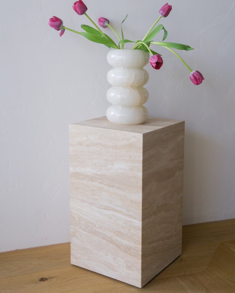 Travertine Plinth Side Table Elevate Your Space With Natural Elegance ...