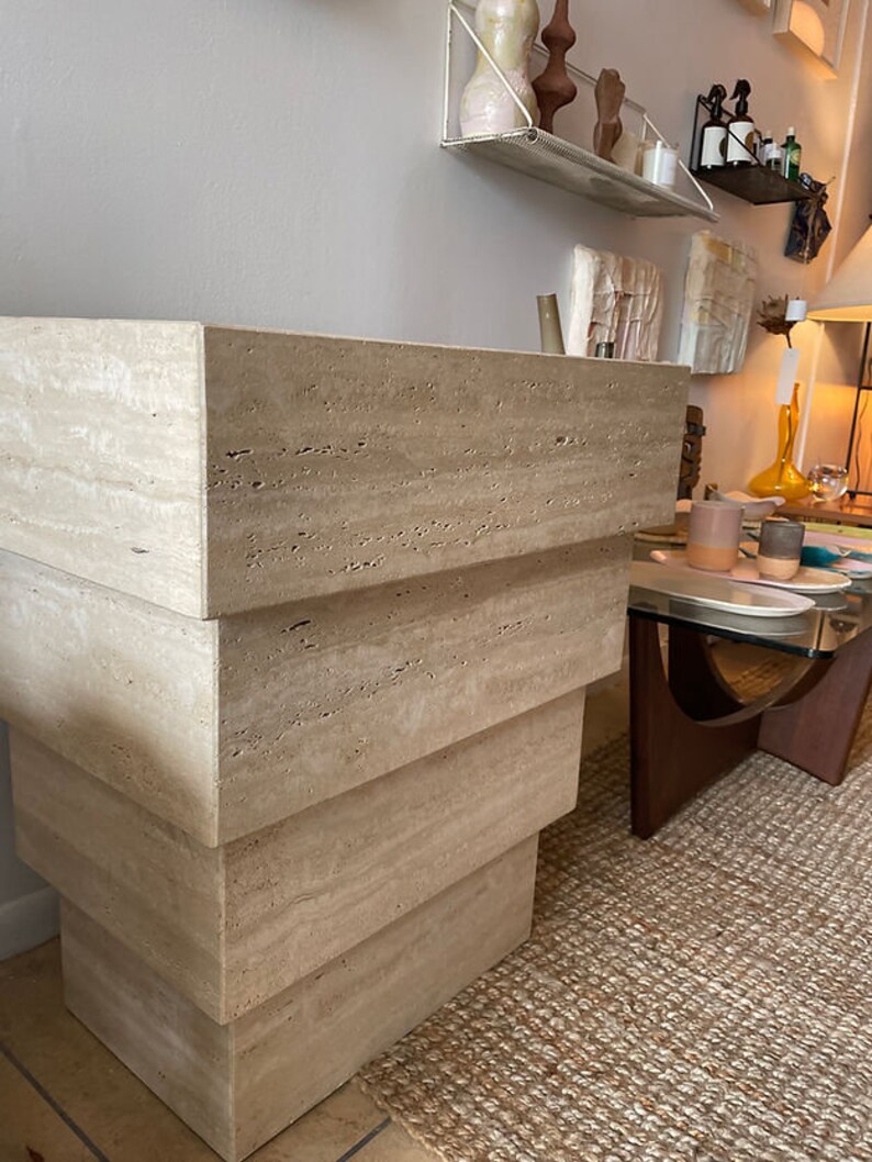 Travertine Pedestal Table for Bed Room End Table, Bedside Table, Corner ...