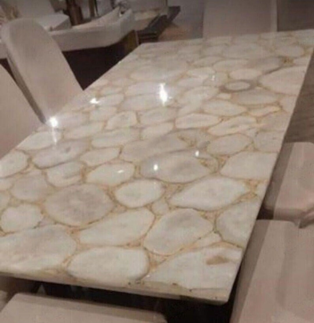 White Agate Table Top Coffee Table, Center Table, Dinning Table, Eating ...