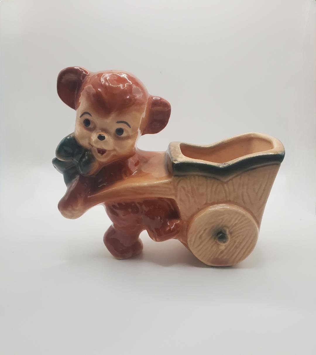 Vintage Royal Copley Pottery Brown Green Teddy Bear Cart Planter - Etsy