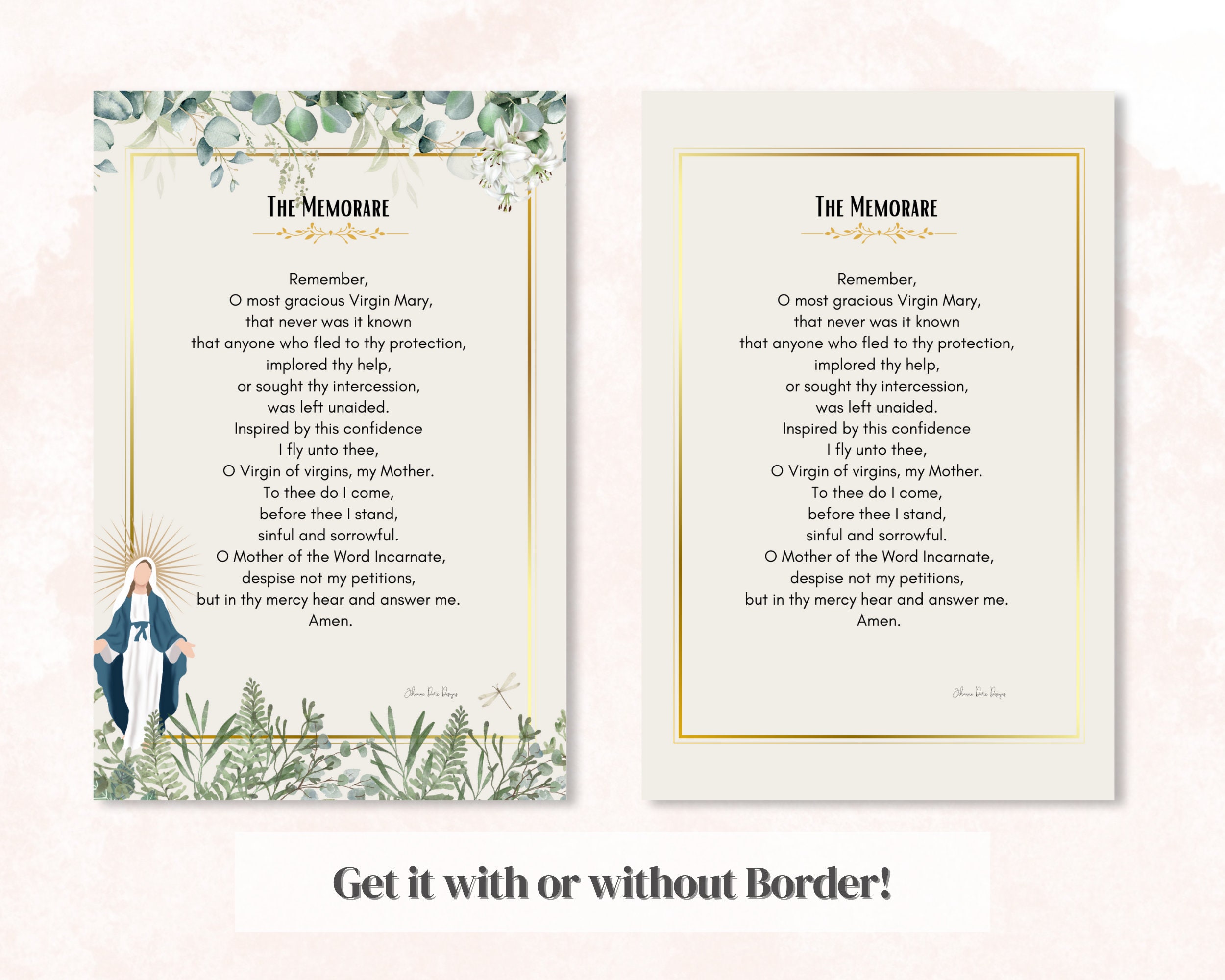 The Memorare Catholic Prayer to Mary Prayer Poster Catholic Art Wall ...
