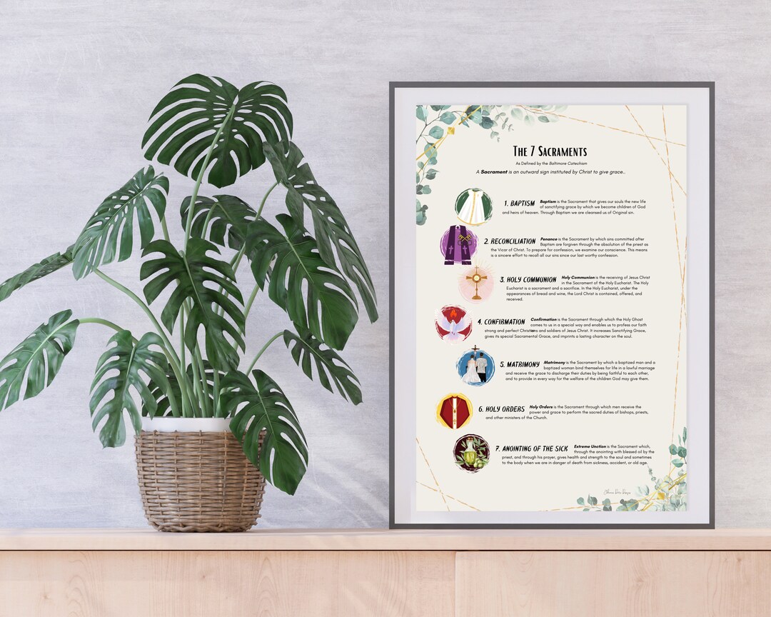 Seven Sacraments Catholic Poster Art Wall Decor for Homeschool ...