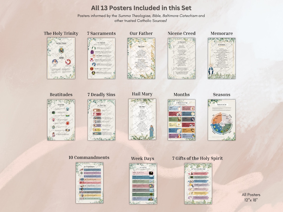 Catholic Educational Posters Bundle Christian Wall Art Faith Decor Kids ...