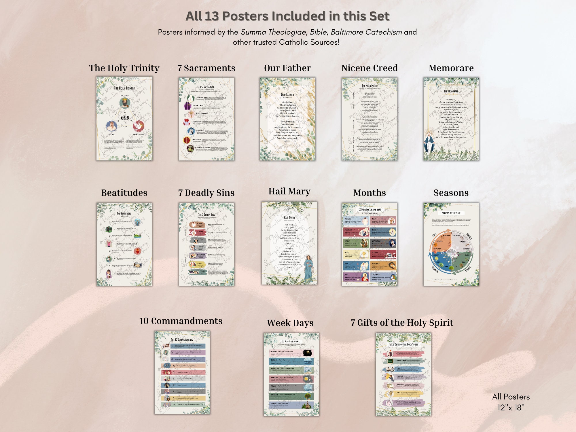 Catholic Educational Posters Bundle Christian Wall Art Faith Decor Kids ...