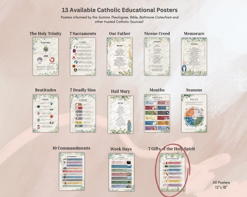 Seven Gifts of Holy Spirit Poster Catholic Poster Holy Spirit ...