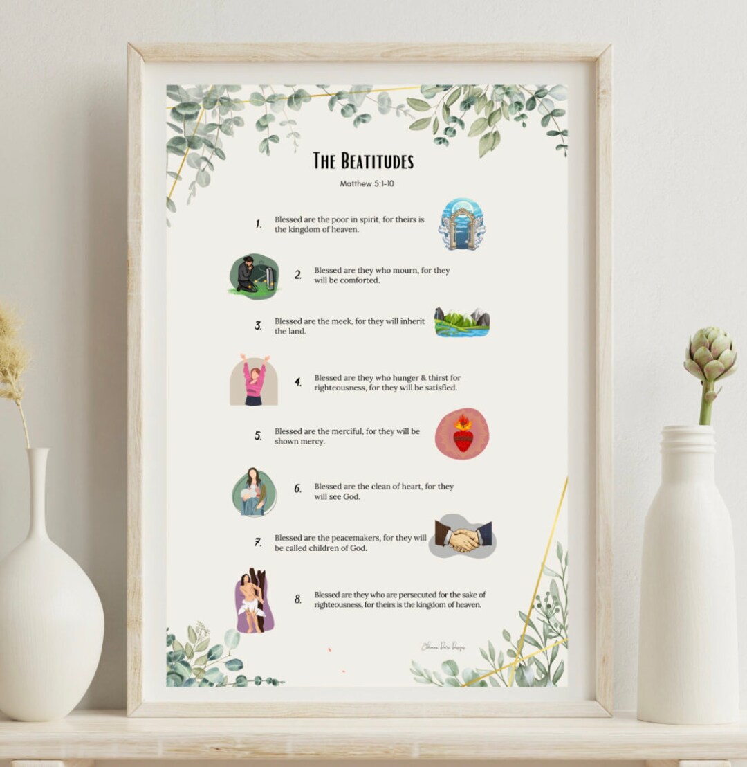 Christian Beatitudes Bible Poster Kid Activity Learning Teaching Art ...