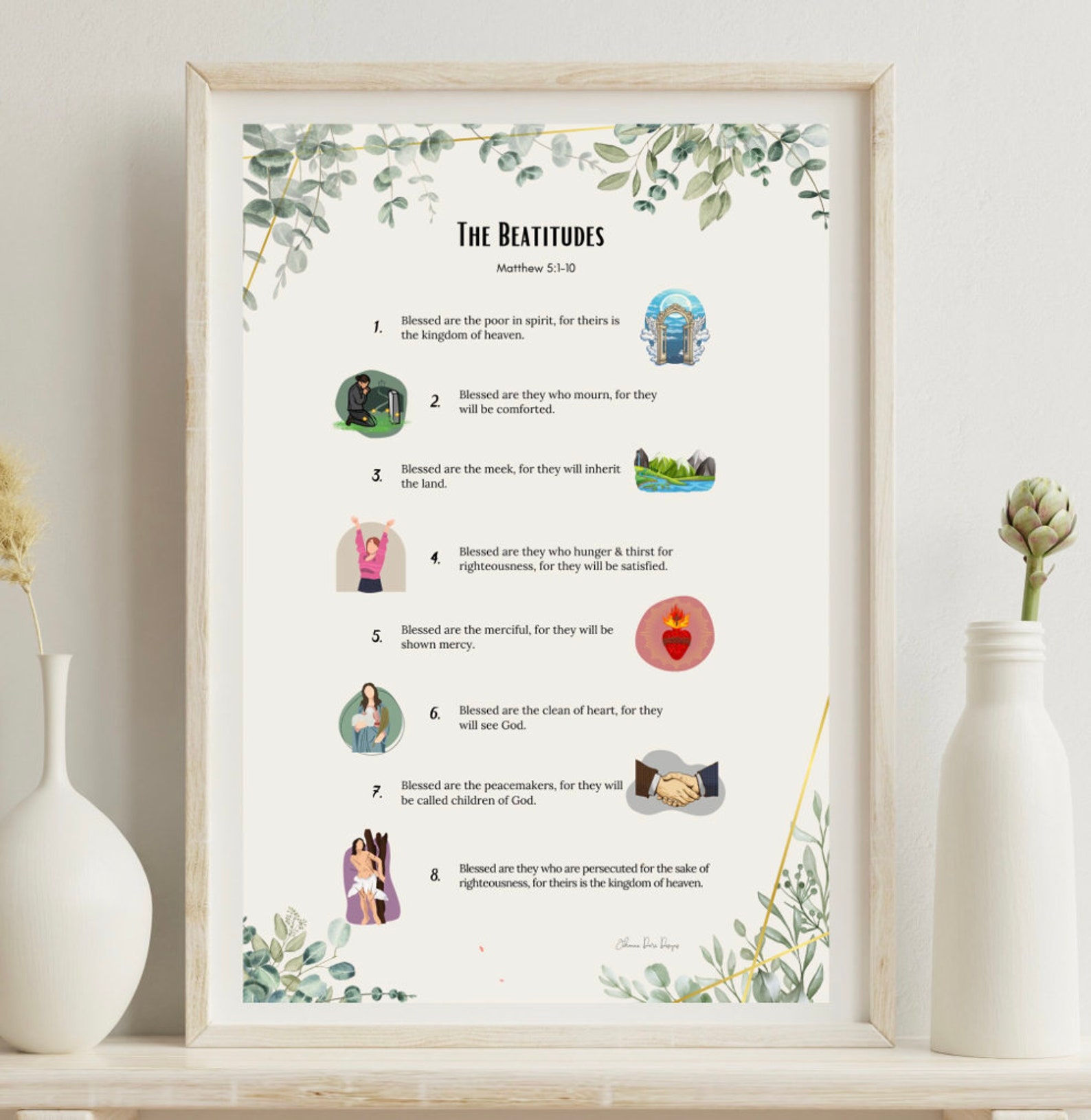 Christian Beatitudes Bible Poster Kid Activity Learning Teaching Art ...
