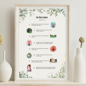 Christian Beatitudes Bible Poster Kid Activity Learning Teaching Art ...