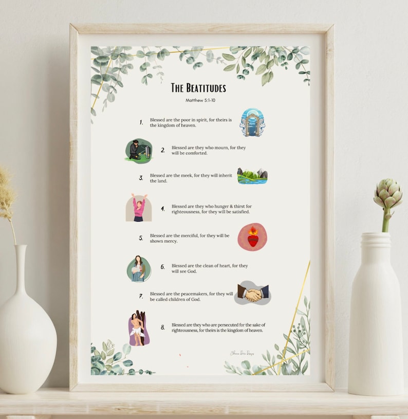 Christian Beatitudes Bible Poster Kid Activity Learning Teaching Art ...