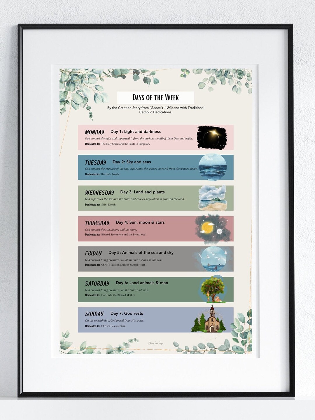 Catholic Days of the Week Poster Calendar Teaching Poster Wall Decor ...