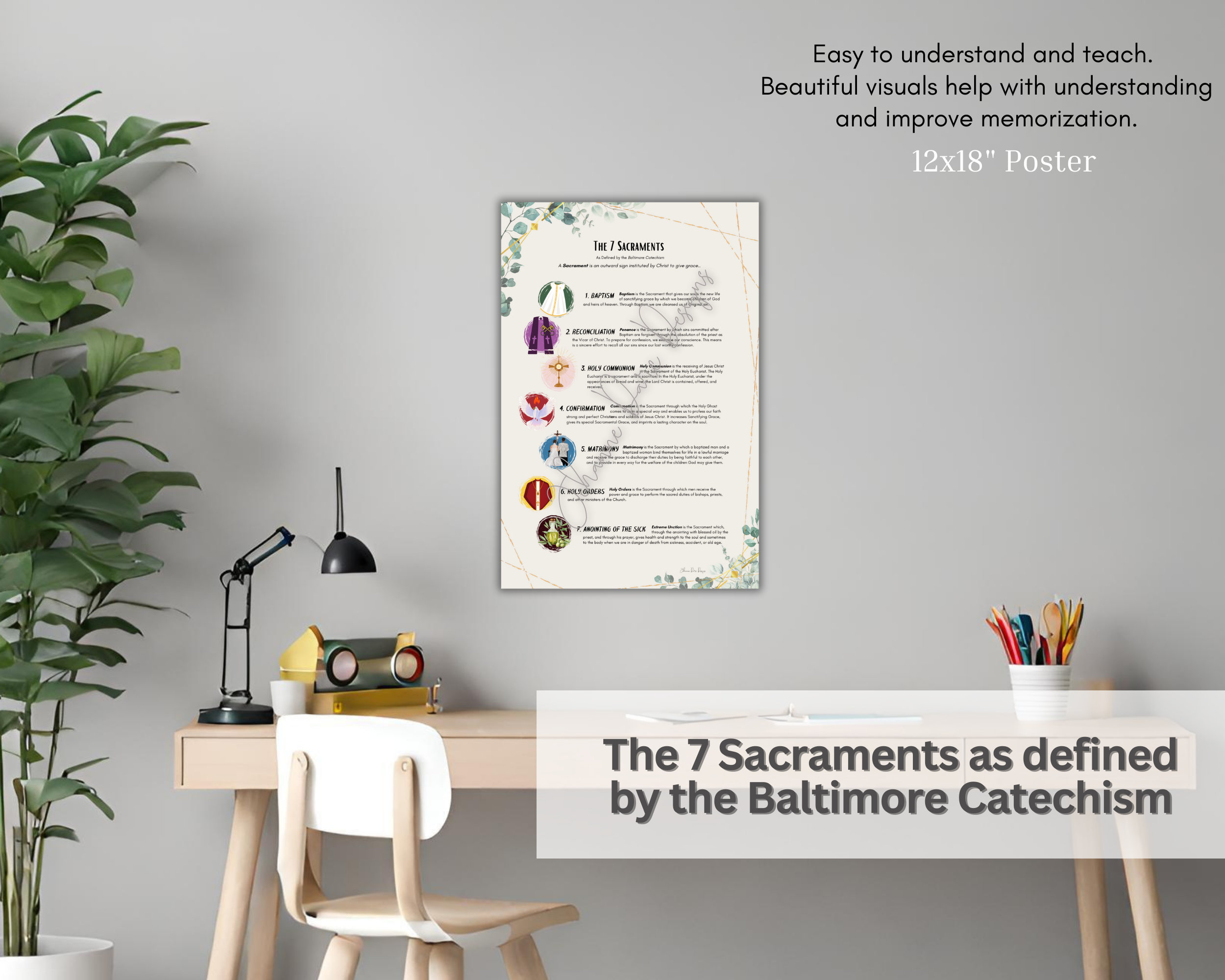 Seven Sacraments Catholic Poster Art Wall Decor for Homeschool ...