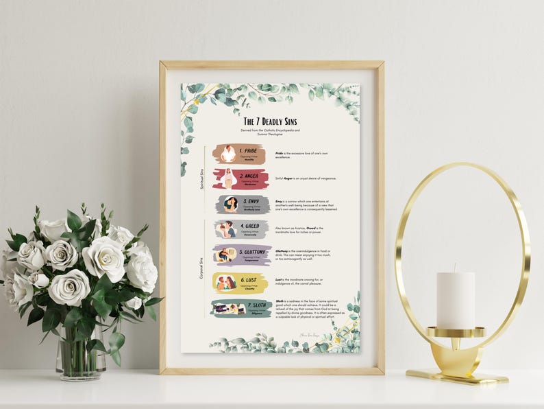 The Seven Deadly Sins Poster Catholic Educational Poster Kid Activity ...