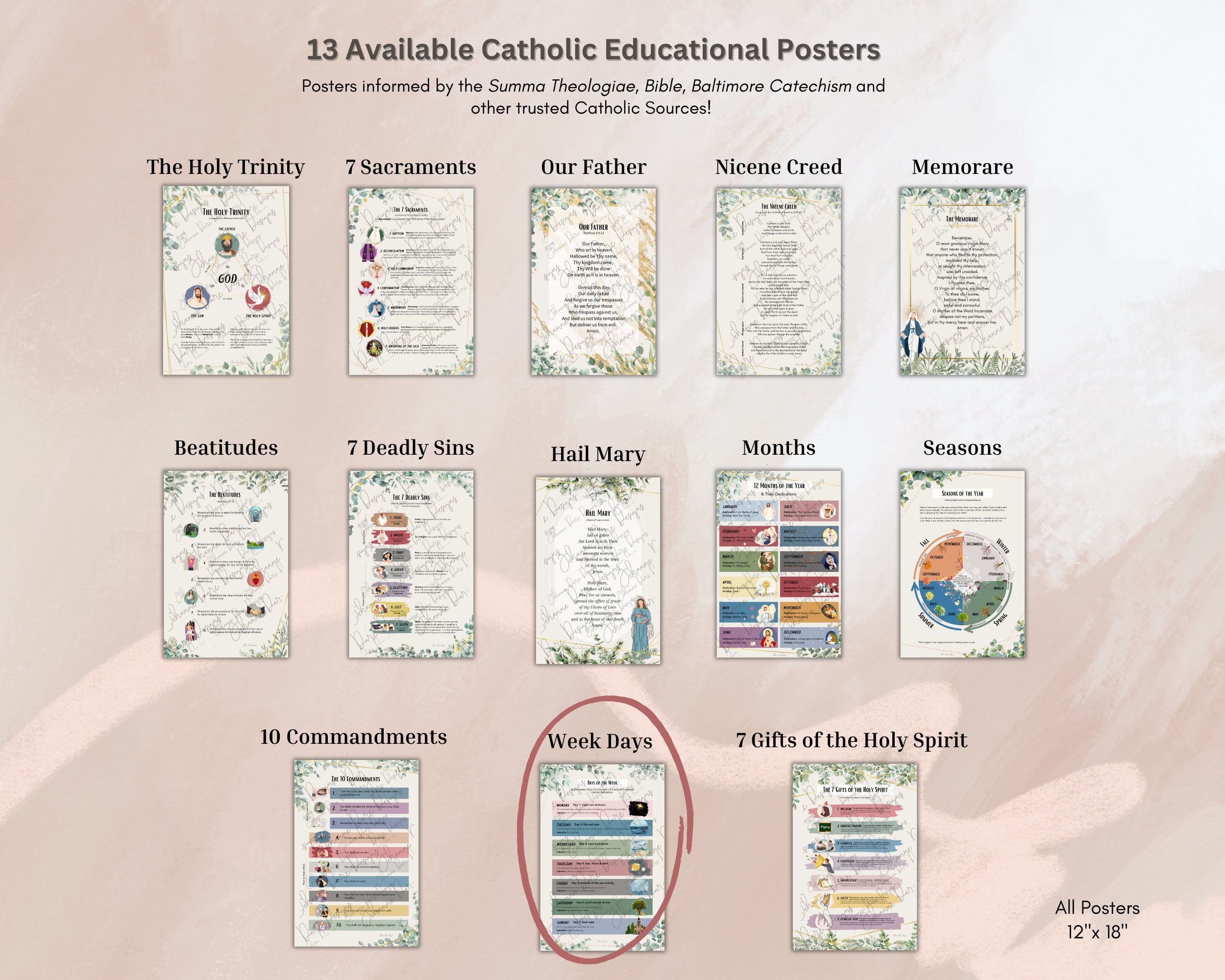 Catholic Days of the Week Poster Calendar Teaching Poster Wall Decor ...