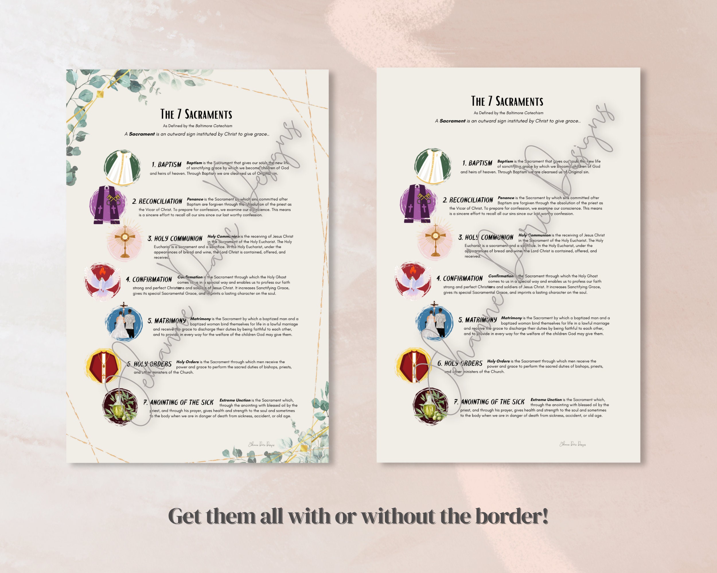 Seven Sacraments Catholic Poster Art Wall Decor for Homeschool ...