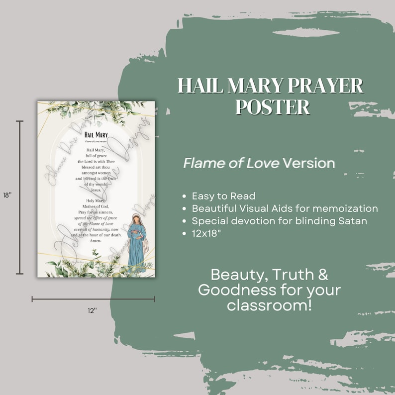 Hail Mary Prayer Poster Catholic Art Learn Kid Activity Homeschool ...