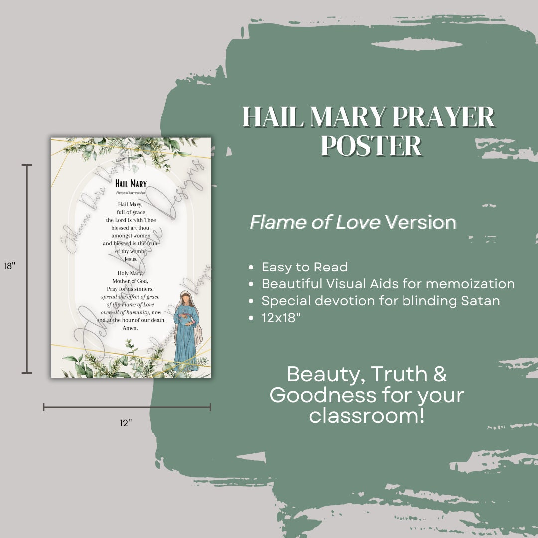 Hail Mary Prayer Poster Catholic Art Learn Kid Activity Homeschool ...