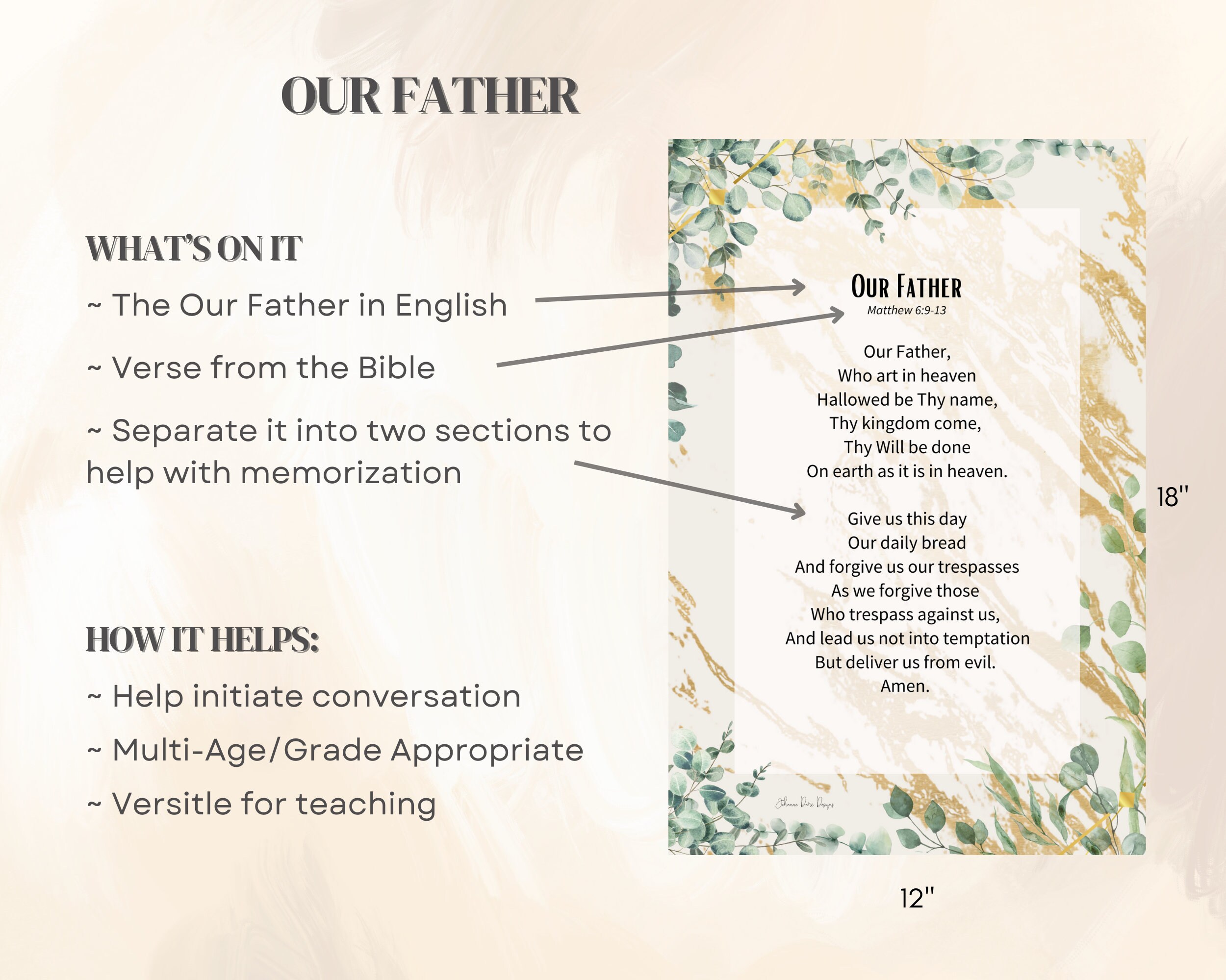 The Our Father Catholic Prayer Christian Poster Card Catholic Art Wall ...