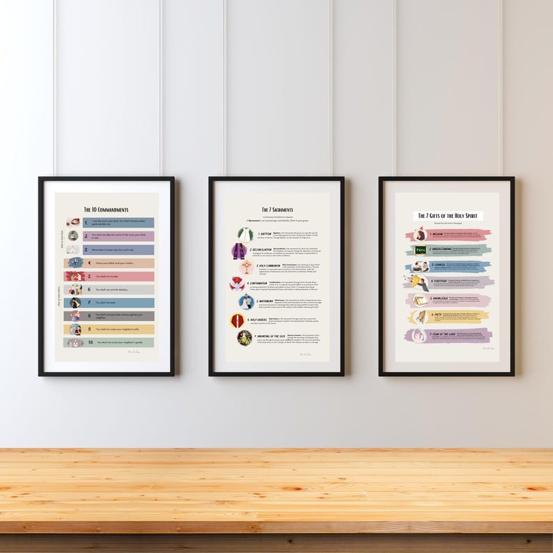 10 Commandments 7 Sacraments 7 Gifts of Holy Spirit Poster Catholic ...