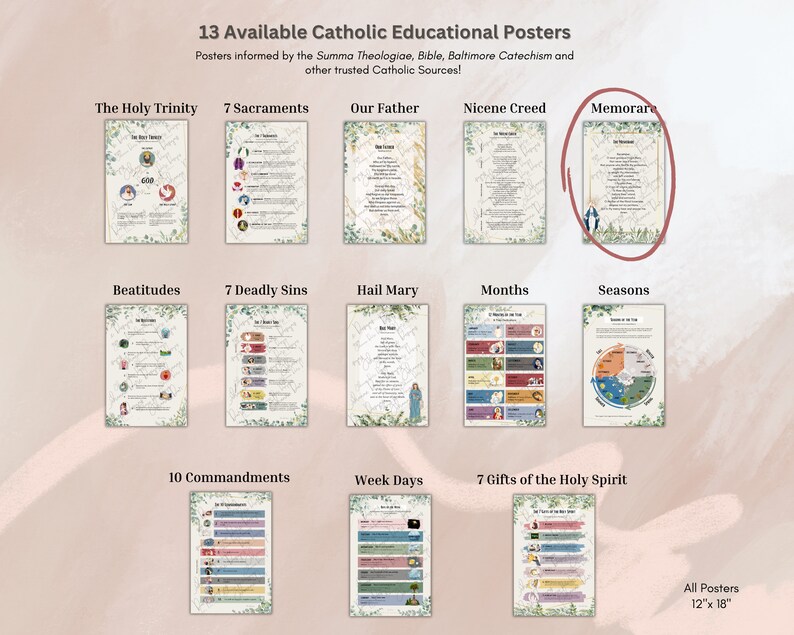 The Memorare Catholic Prayer to Mary Prayer Poster Catholic Art Wall ...