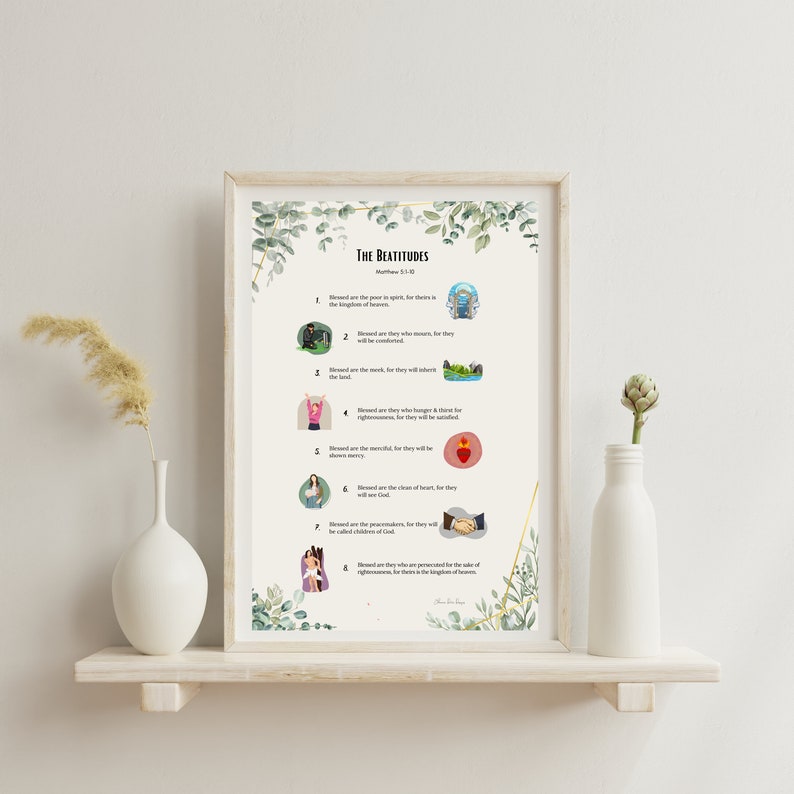 Christian Beatitudes Bible Poster Kid Activity Learning Teaching Art ...