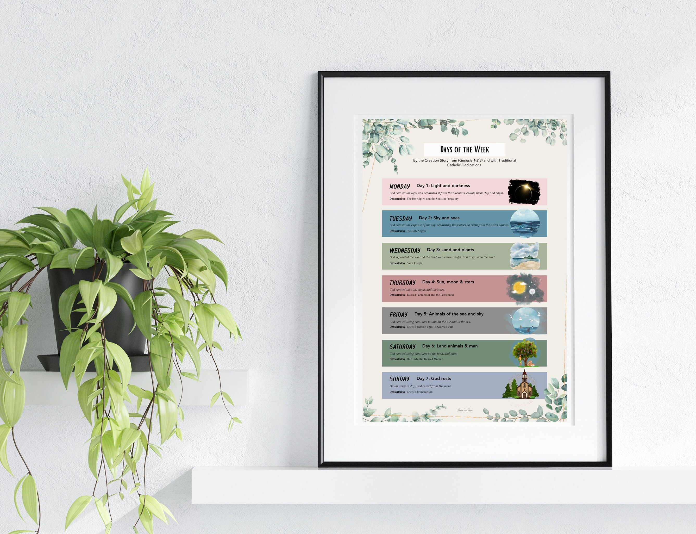 Catholic Days of the Week Poster Calendar Teaching Poster Wall Decor ...