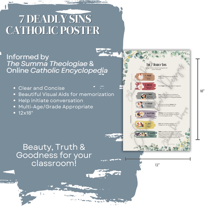 The Seven Deadly Sins Poster Catholic Educational Poster Kid Activity ...