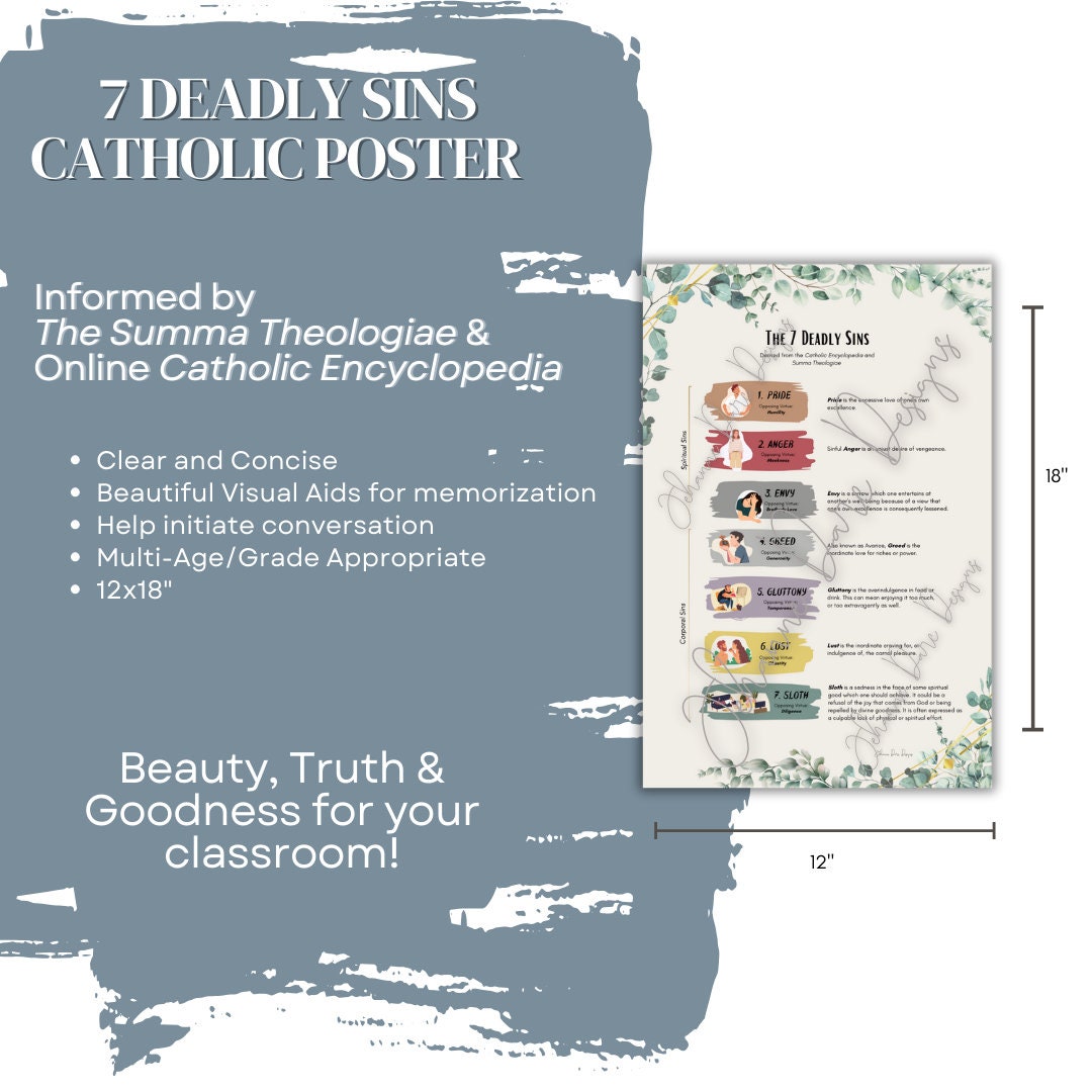 The Seven Deadly Sins Poster Catholic Educational Poster Kid Activity ...