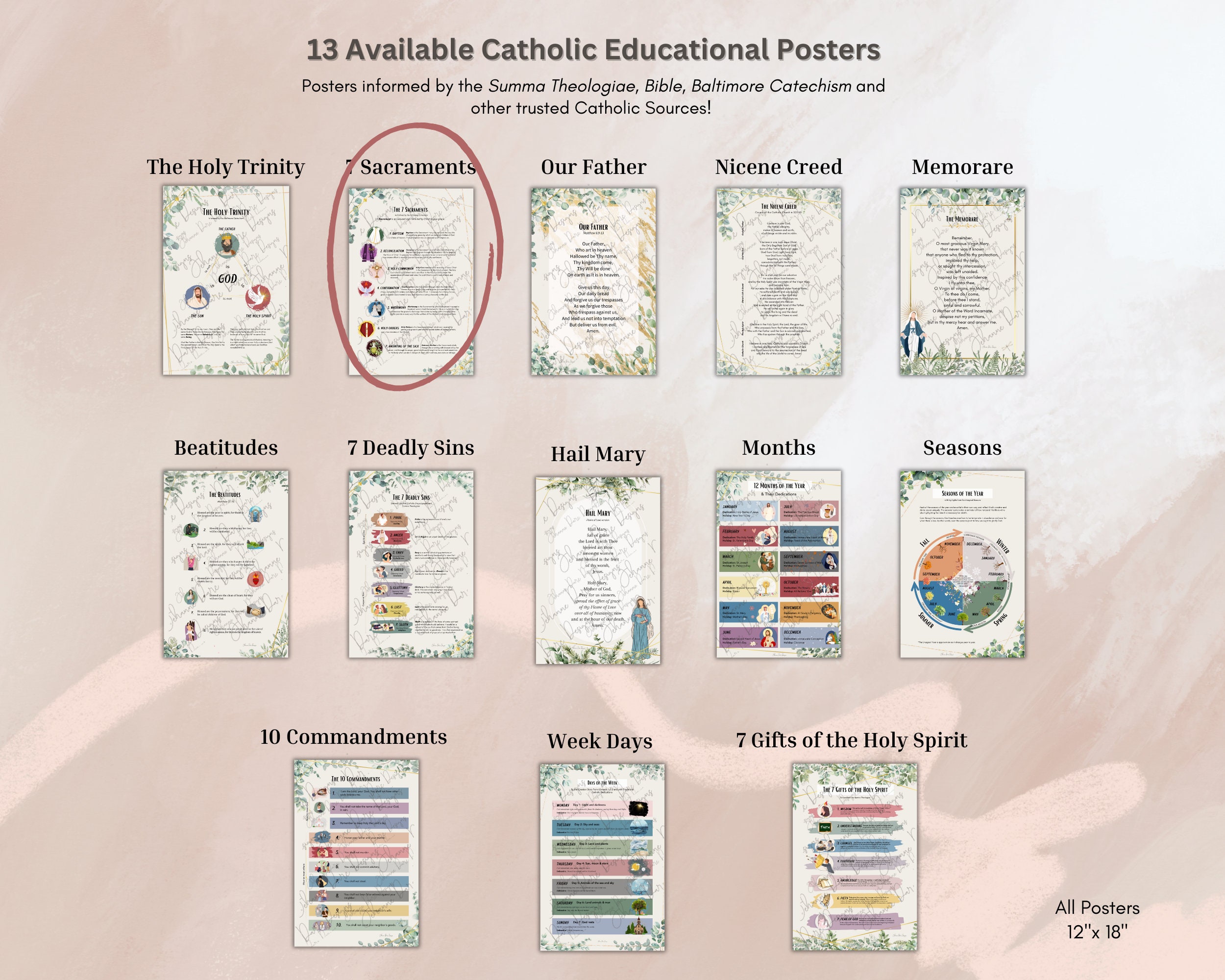 Seven Sacraments Catholic Poster Art Wall Decor for Homeschool ...