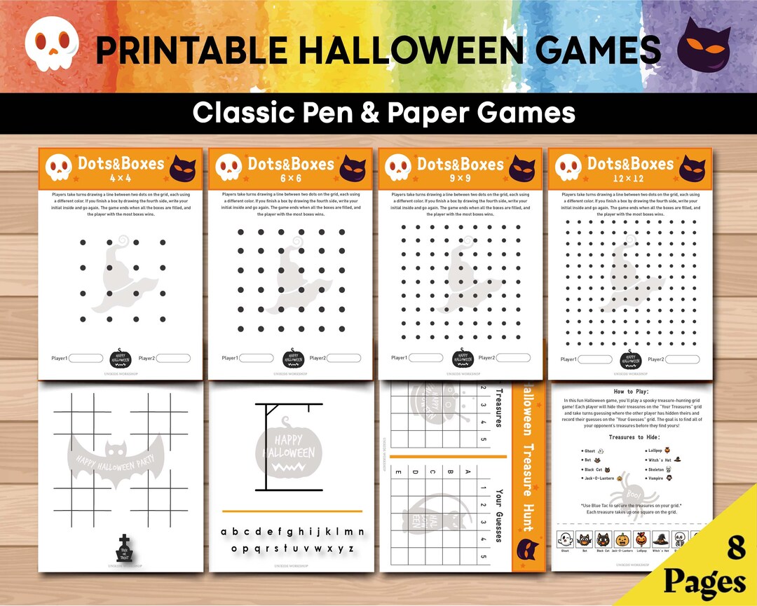 Printable Halloween Games Bundle for Kids | Dots&boxes | Tic Tac Toe ...
